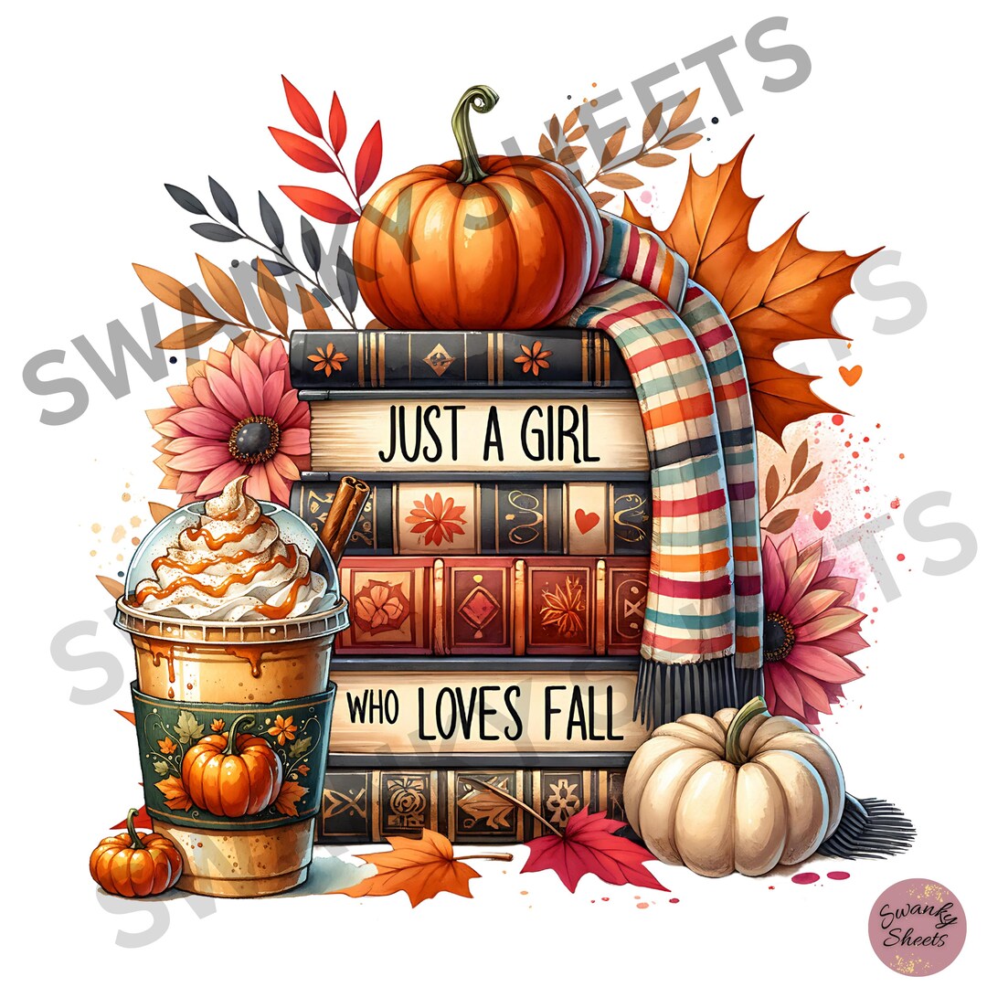 Watercolor Fall Books & Pumpkin Latte Clipart, Vintage Autumn Book ...