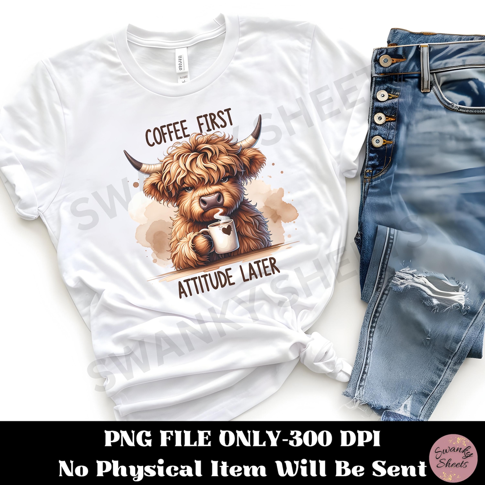 Grumpy Highland Cow PNG, Cranky Coffee Lover Png, Fluffy Cow Grumpy ...