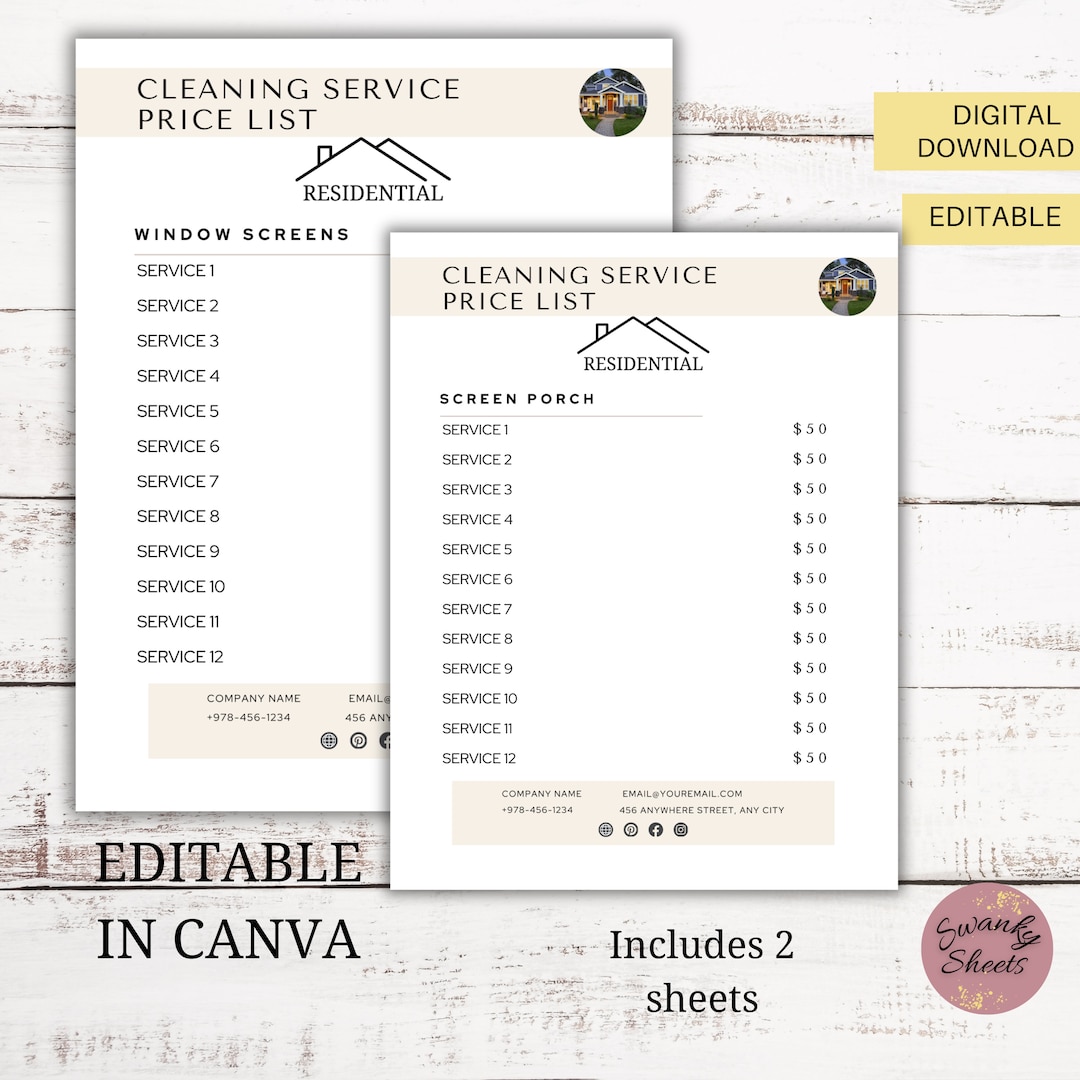Cleaning Service Price List, Window Cleaning, Residential Cleaning ...