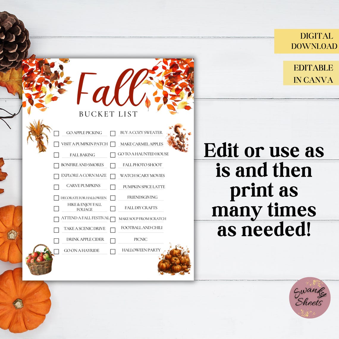 EDITABLE Fall Bucket List, Autumn Activities Checklist, Fall to Do List ...