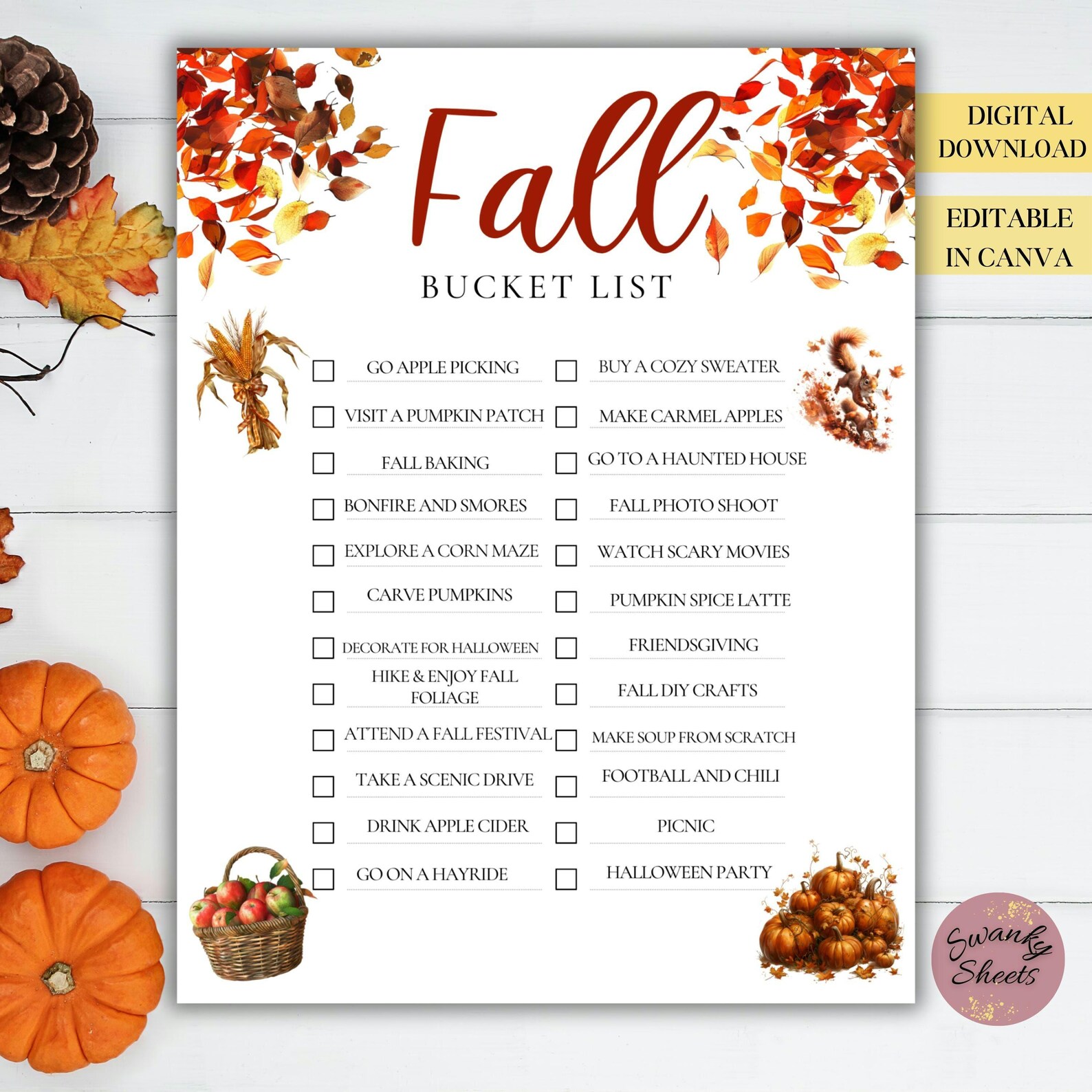 EDITABLE Fall Bucket List, Autumn Activities Checklist, Fall to Do List ...