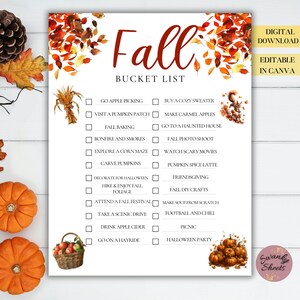 EDITABLE Fall Bucket List, Autumn Activities Checklist, Fall to Do List ...