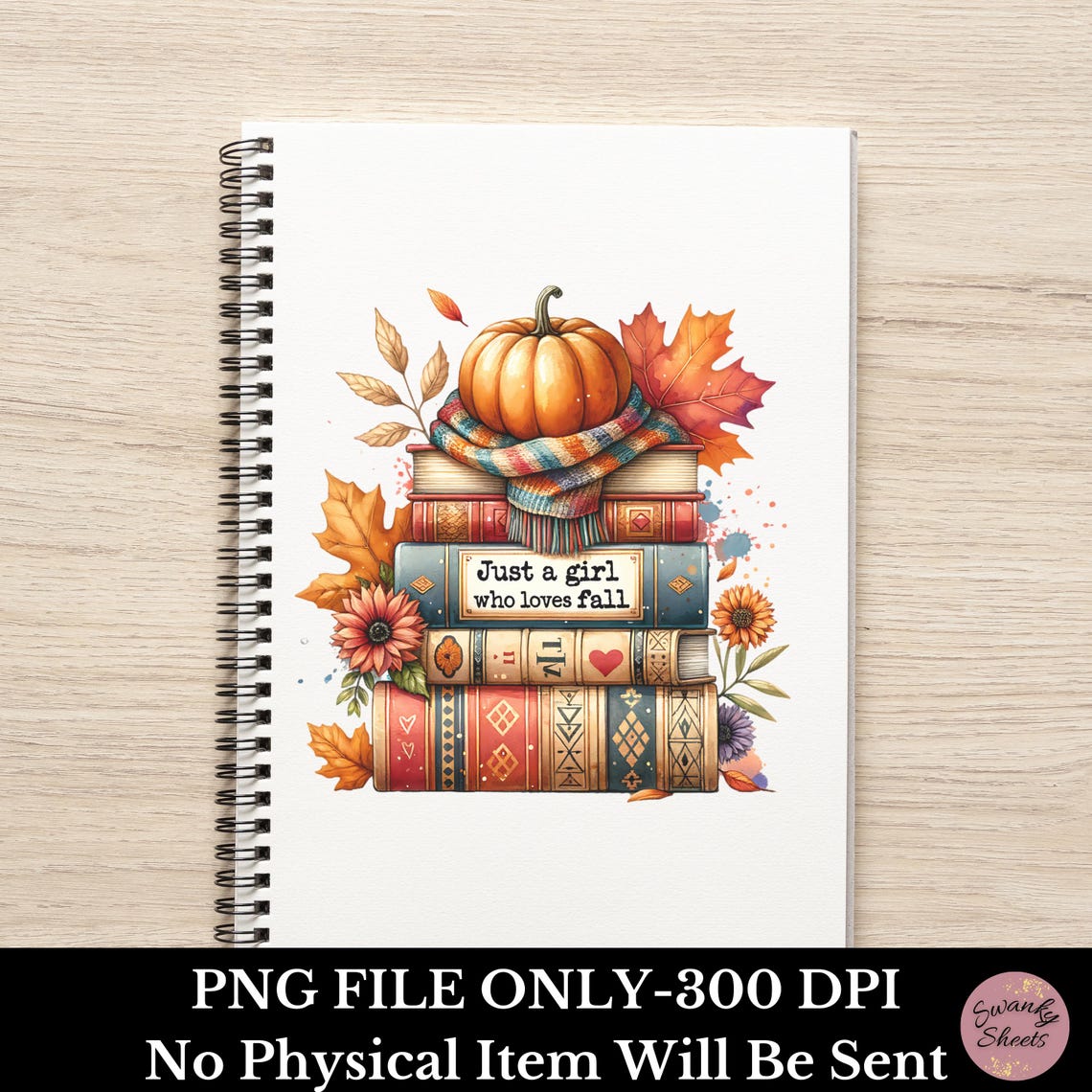 Watercolor Vintage Book Stack PNG, Fall Leaves, Scarves, Pumpkins Just ...