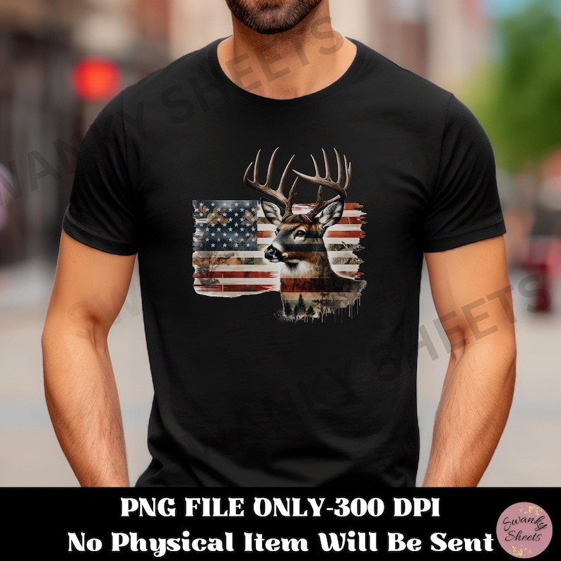 American Flag With Deer Head PNG, Whitetail Buck Head Graphic Design ...