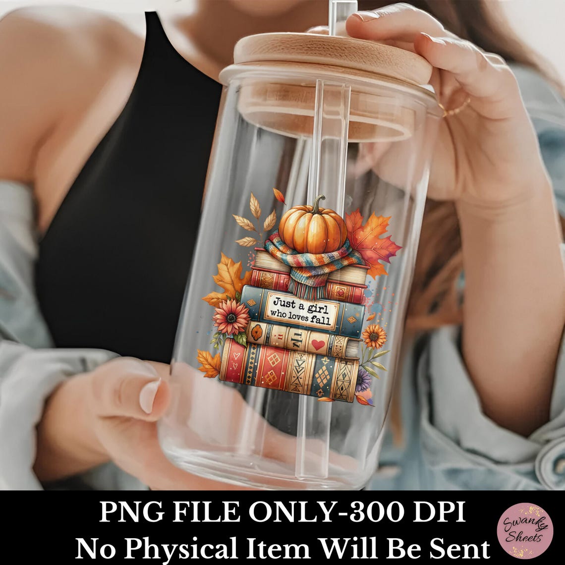 Watercolor Vintage Book Stack PNG, Fall Leaves, Scarves, Pumpkins Just ...