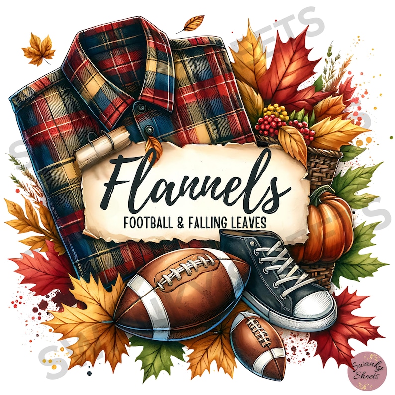 Autumn Collage PNG, Flannels, Football & Falling Leaves, Rustic Fall ...