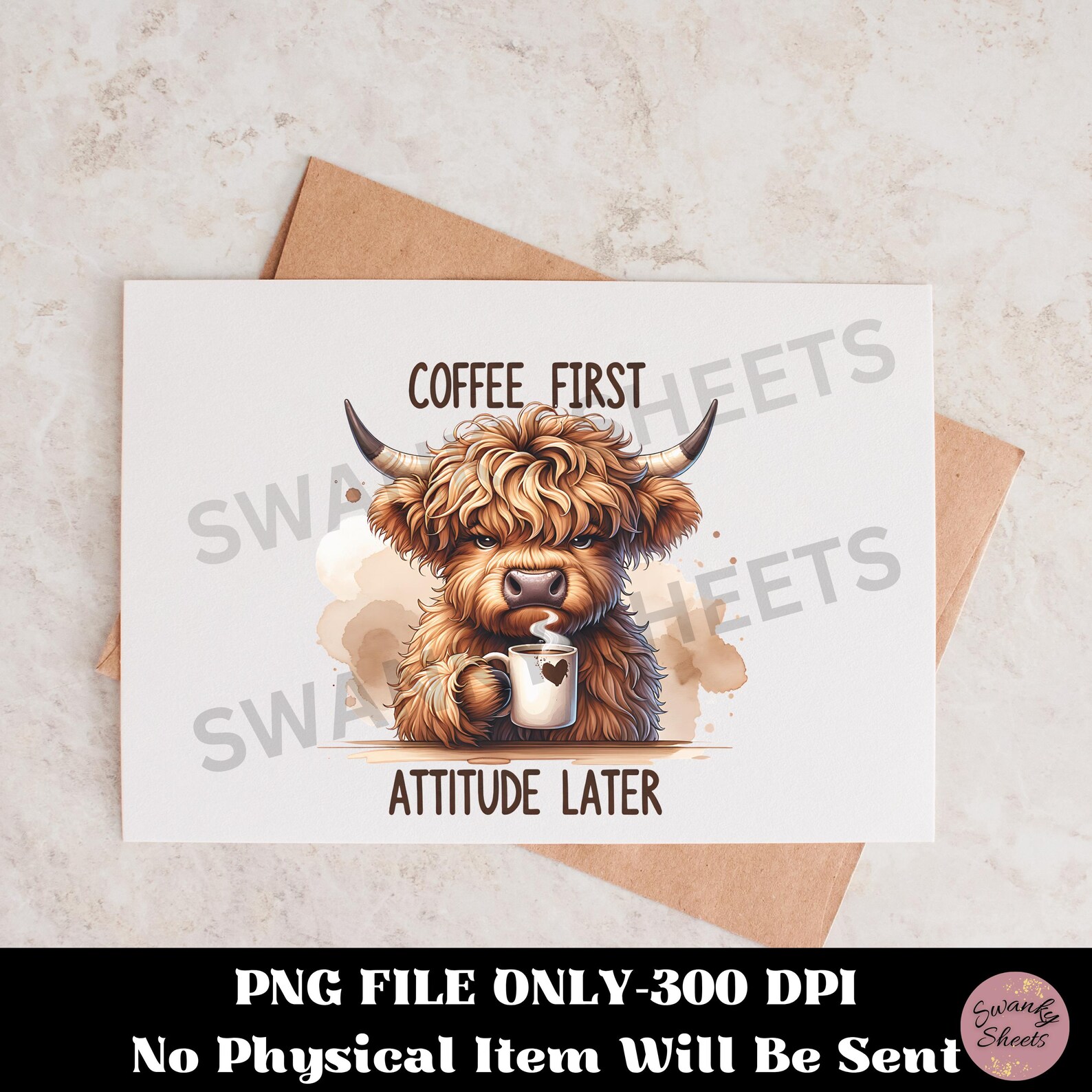 Grumpy Highland Cow PNG, Cranky Coffee Lover Png, Fluffy Cow Grumpy ...