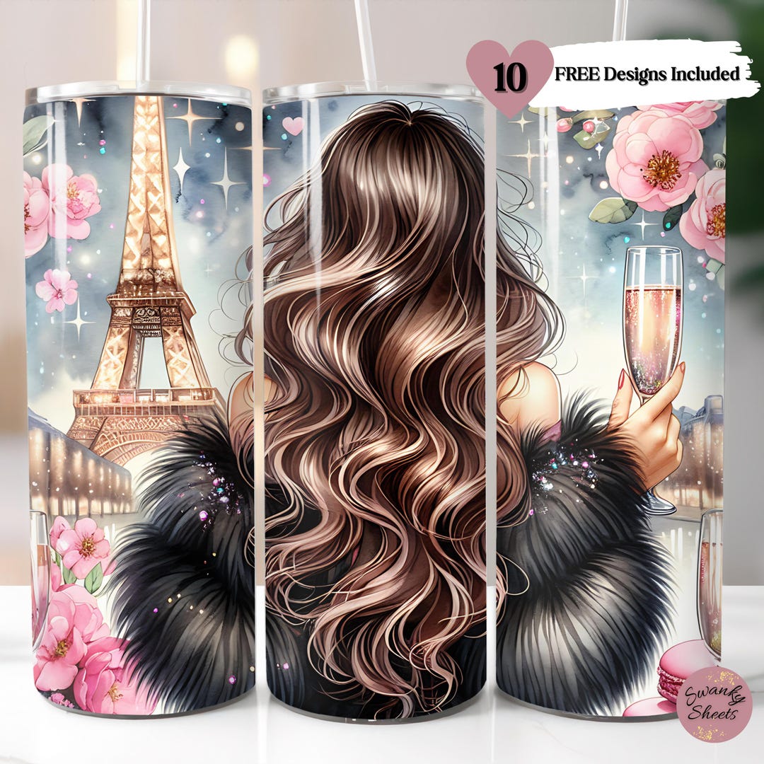 Paris Tumbler Wrap, Eiffel Tower France 20 Oz Skinny Tumbler ...