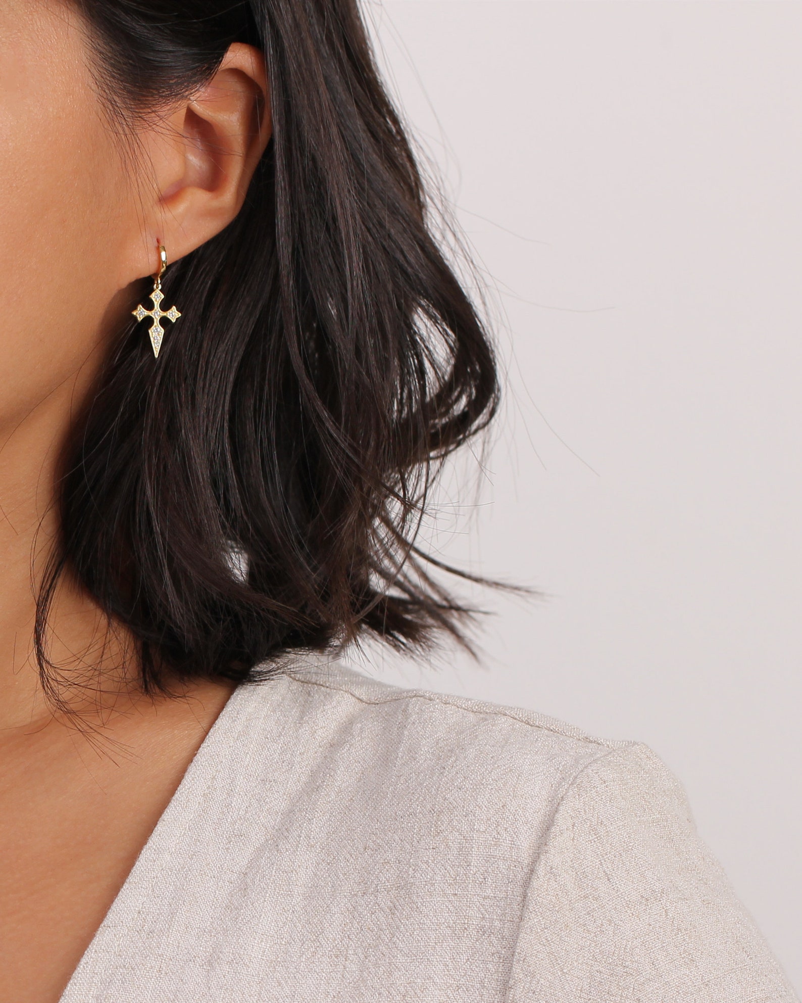 Gold Cross Huggies Cross Hoop Earrings CZ Cross Hoops Stack | Etsy