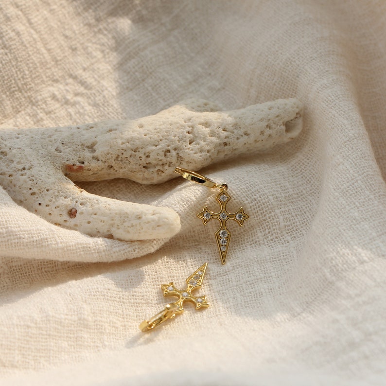 Gold Cross Huggies Cross Hoop Earrings CZ Cross Hoops Stack - Etsy