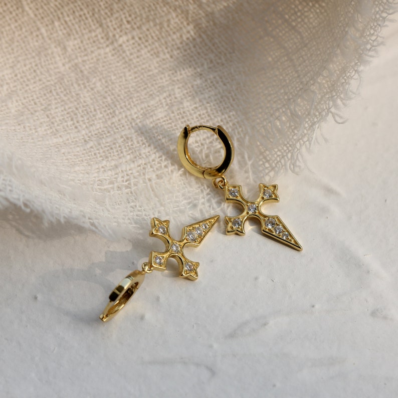 Gold Cross Huggies Cross Hoop Earrings CZ Cross Hoops Stack - Etsy