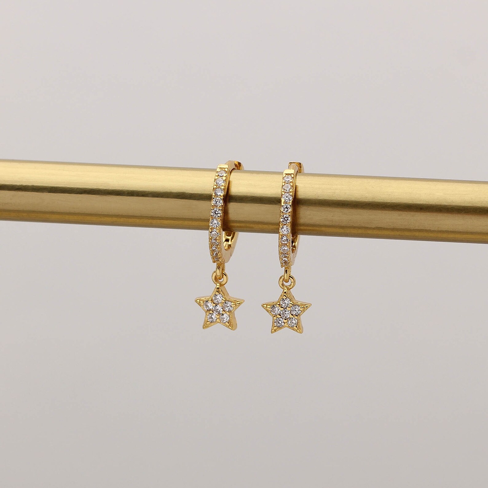 Pave Star Huggies Star Hoops Earrings Dangle Star Hoops | Etsy