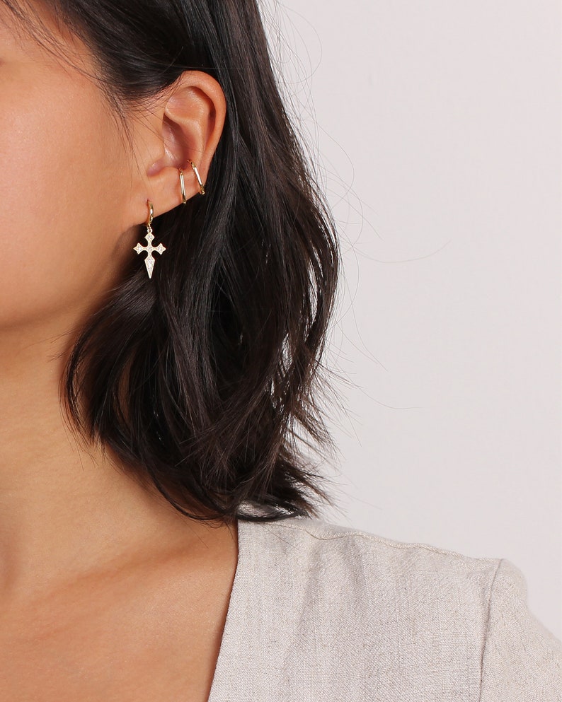 Gold Cross Huggies Cross Hoop Earrings CZ Cross Hoops Stack - Etsy