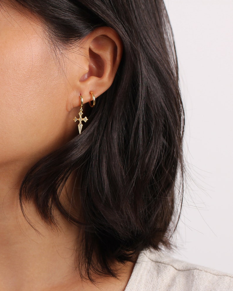 Gold Cross Huggies Cross Hoop Earrings CZ Cross Hoops Stack | Etsy