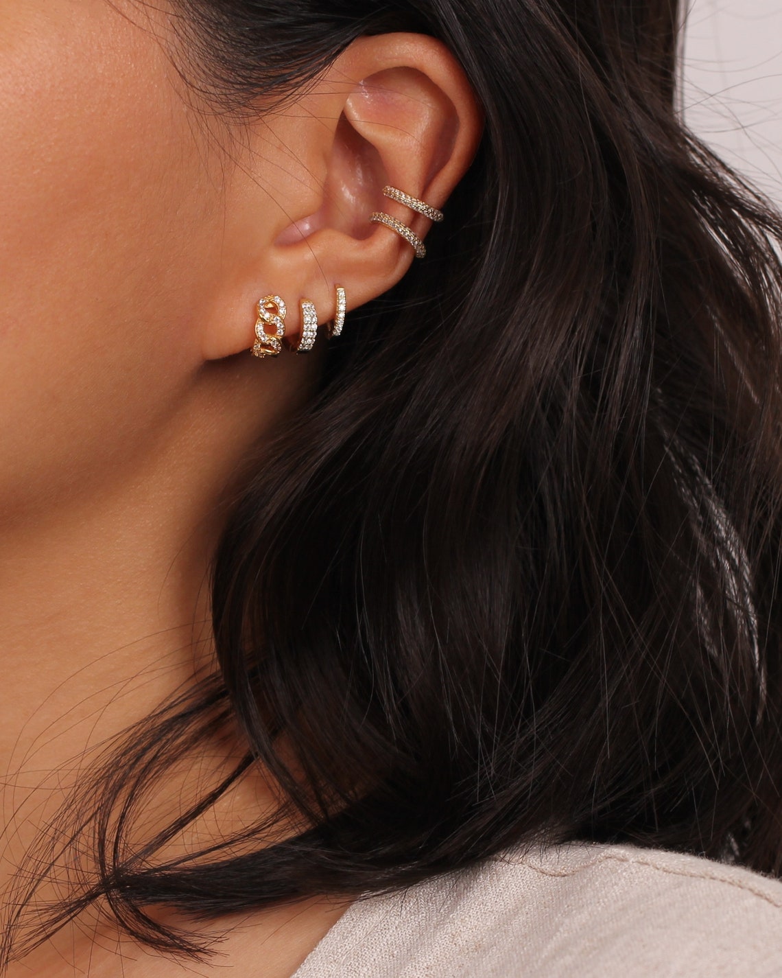 Mini Ear Huggie Micro Pave CZ Hoops CZ Gold Hoops Huggie | Etsy