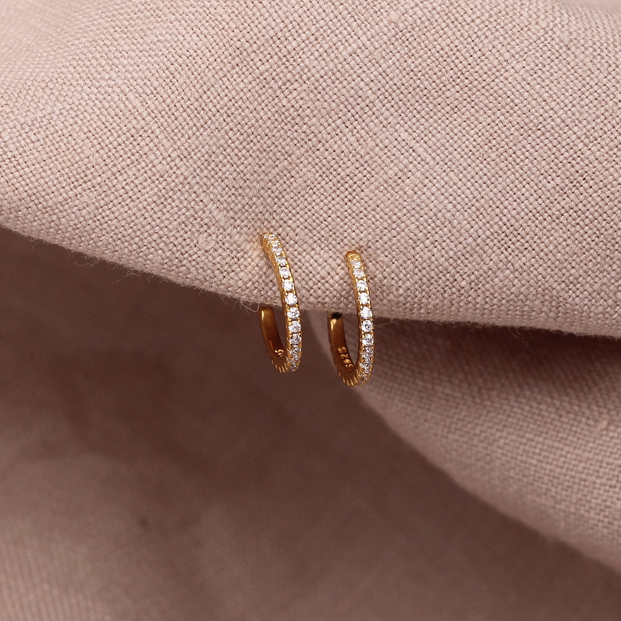 Micro Pave CZ Hoops CZ Gold Hoops Huggie Hoop Earrings | Etsy