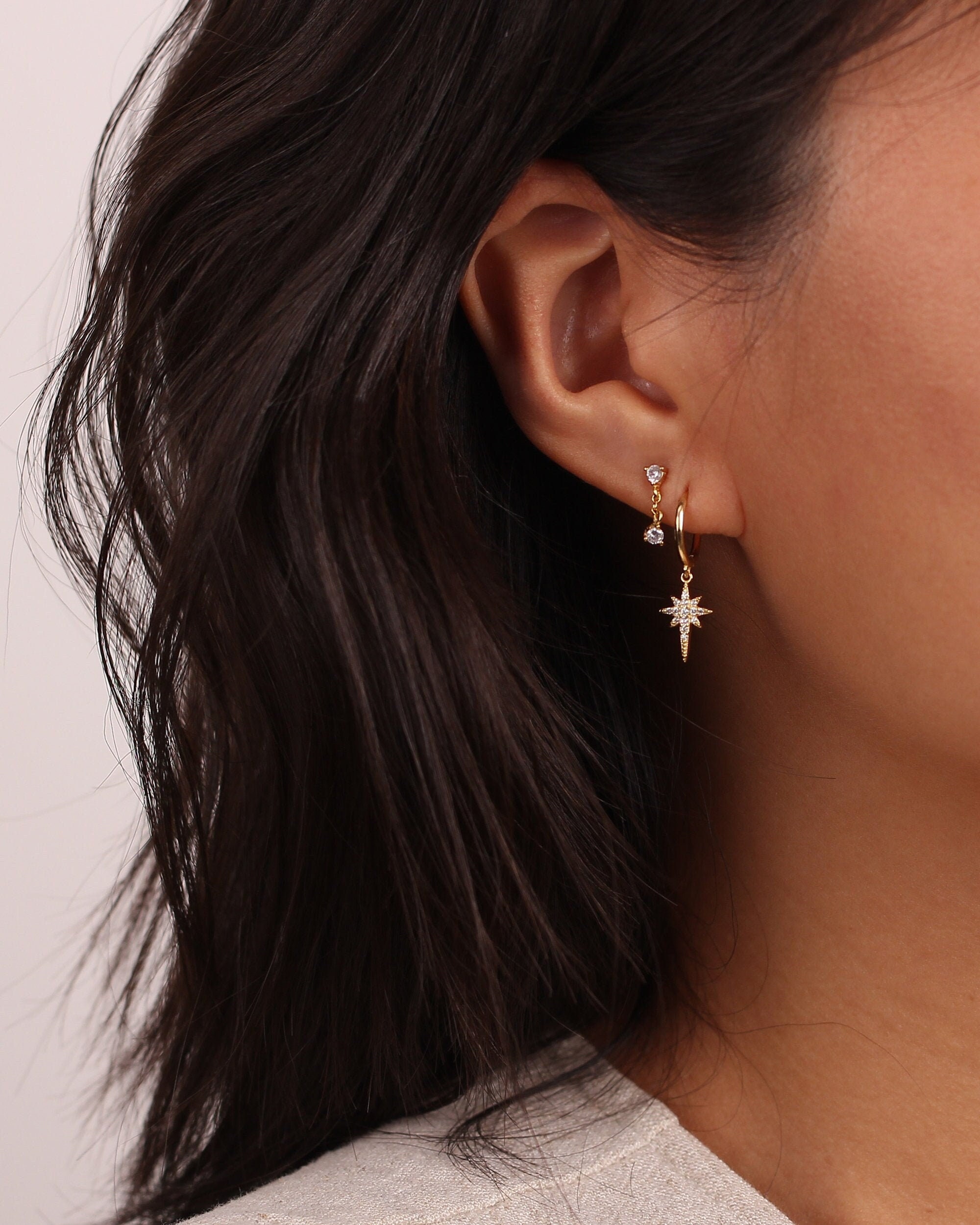 North Star Hoops Star Hoop Earrings Celestial Earrings | Etsy