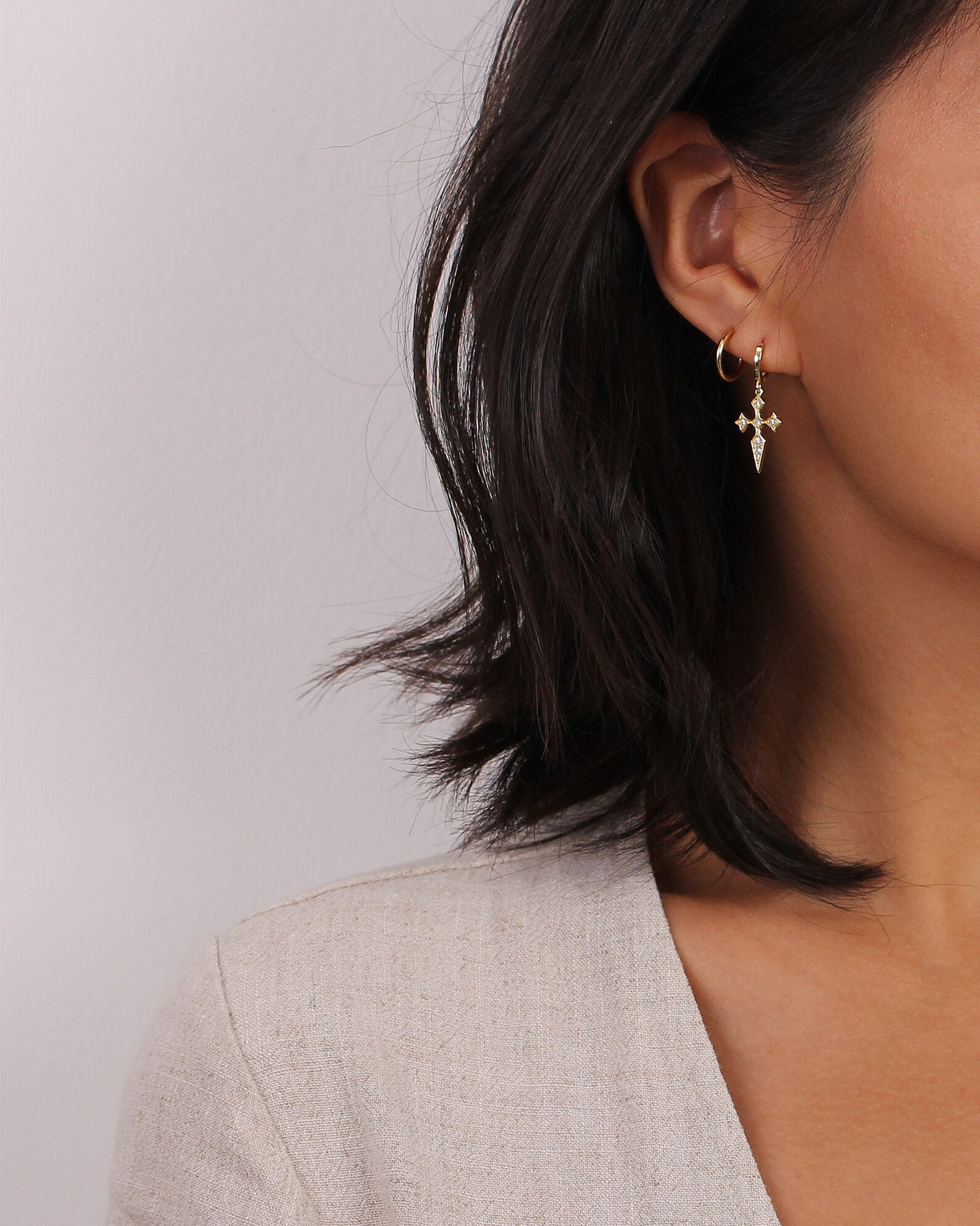 Gold Cross Huggies Cross Hoop Earrings CZ Cross Hoops Stack | Etsy