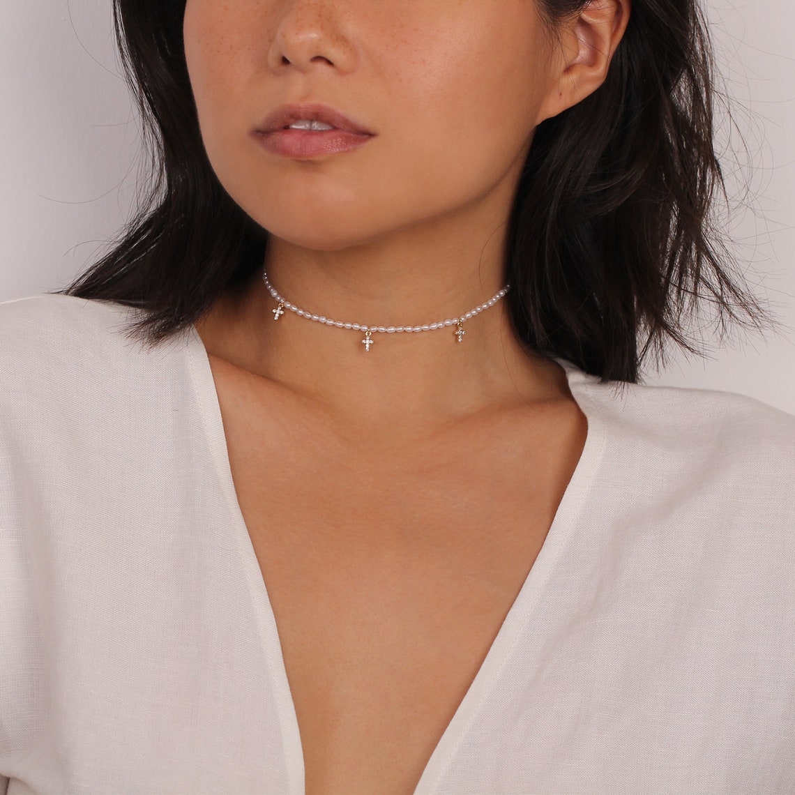 Diamond Cross Choker Mini Cross Choker Boho Shaker Choker | Etsy