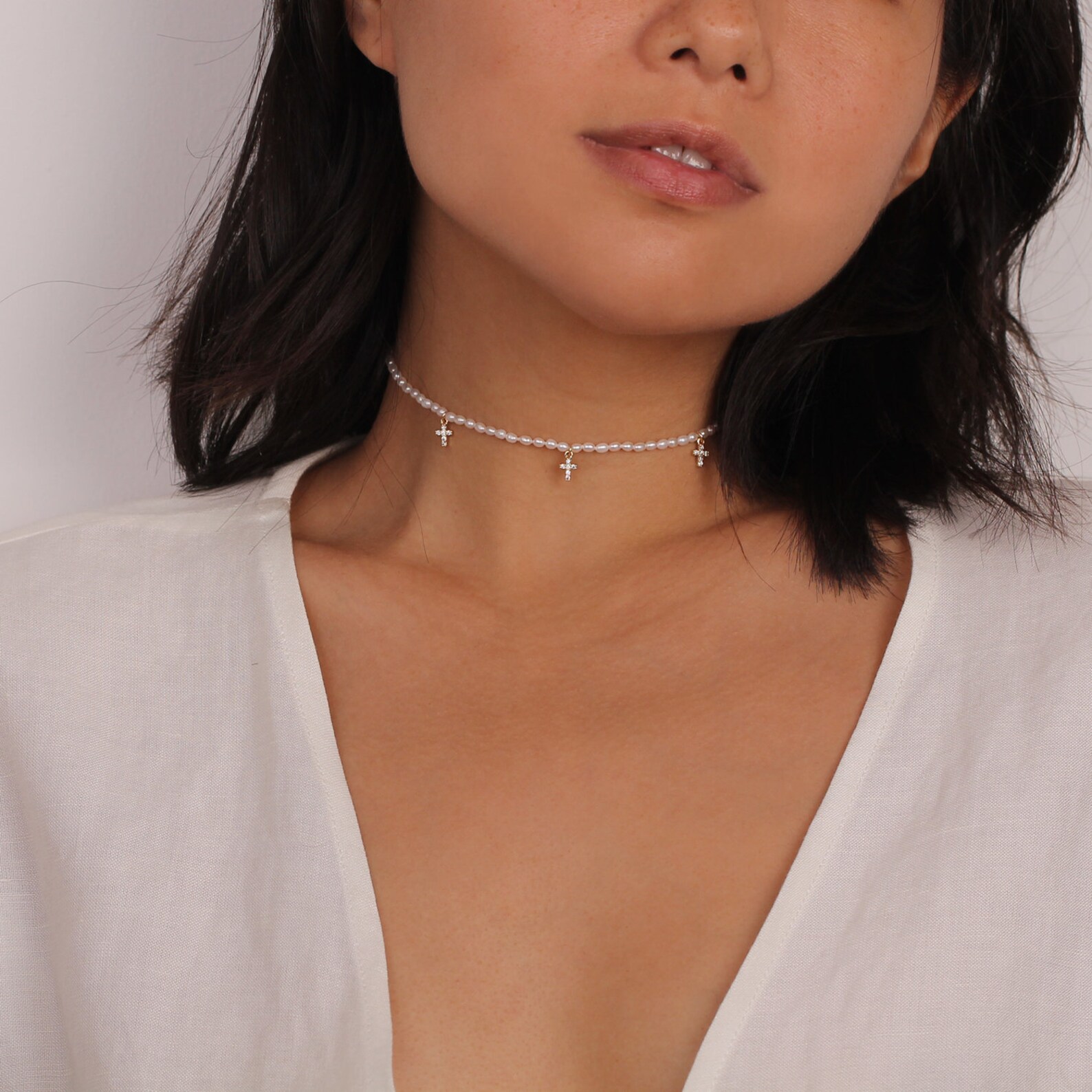 Diamond Cross Choker Mini Cross Choker Boho Shaker Choker | Etsy