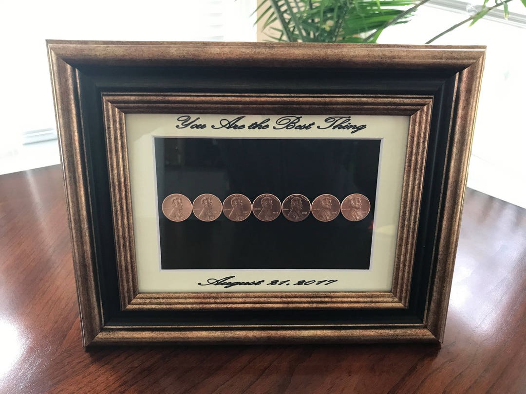 Copper Coin 7 Year Anniversary Gift Framed Straight Line Configuration ...