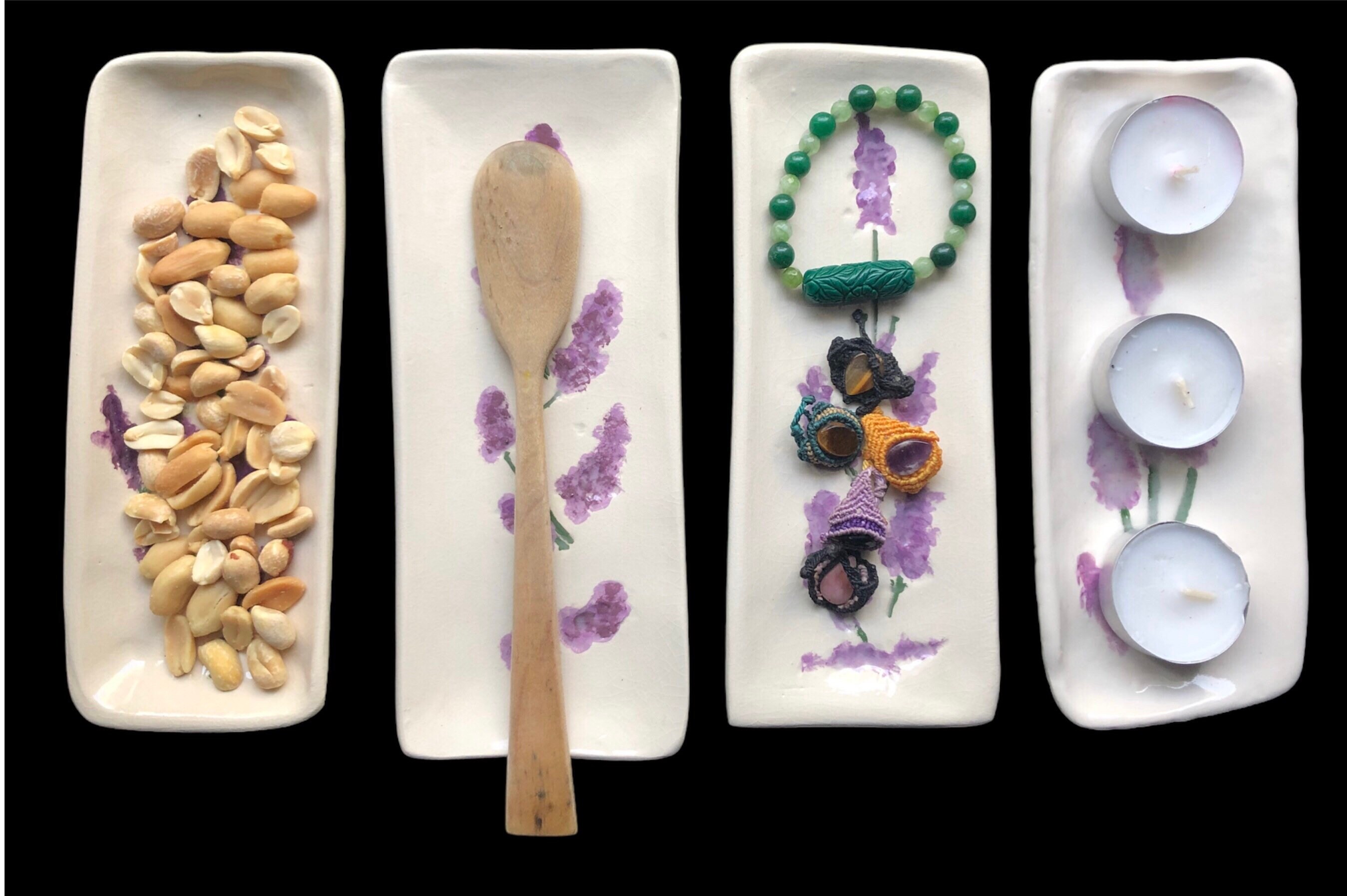 Lavender Flower Hand Painted Food Safe Large and Small Rectangular and ...