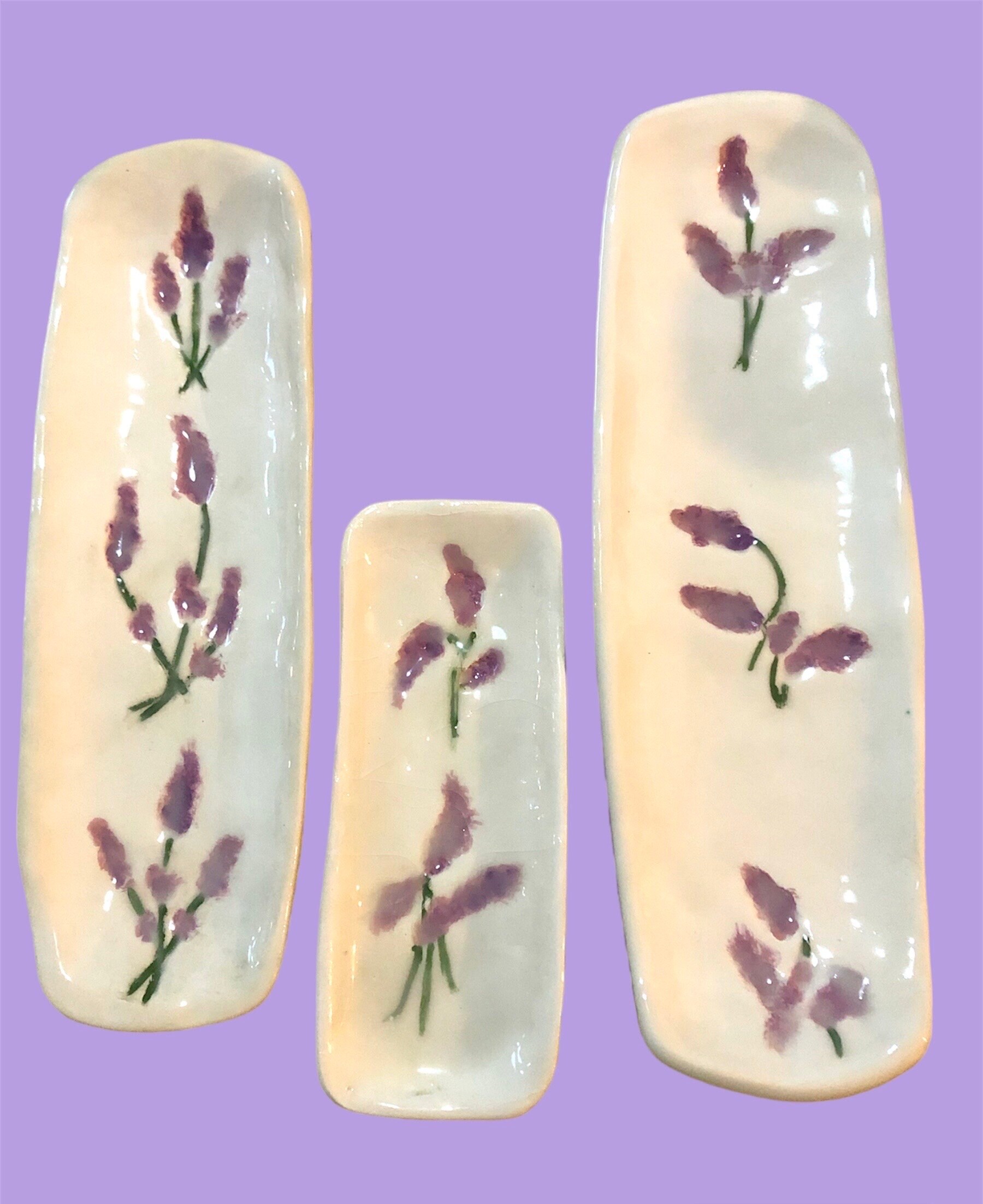 Lavender Flower Hand Painted Food Safe Large and Small Rectangular and ...