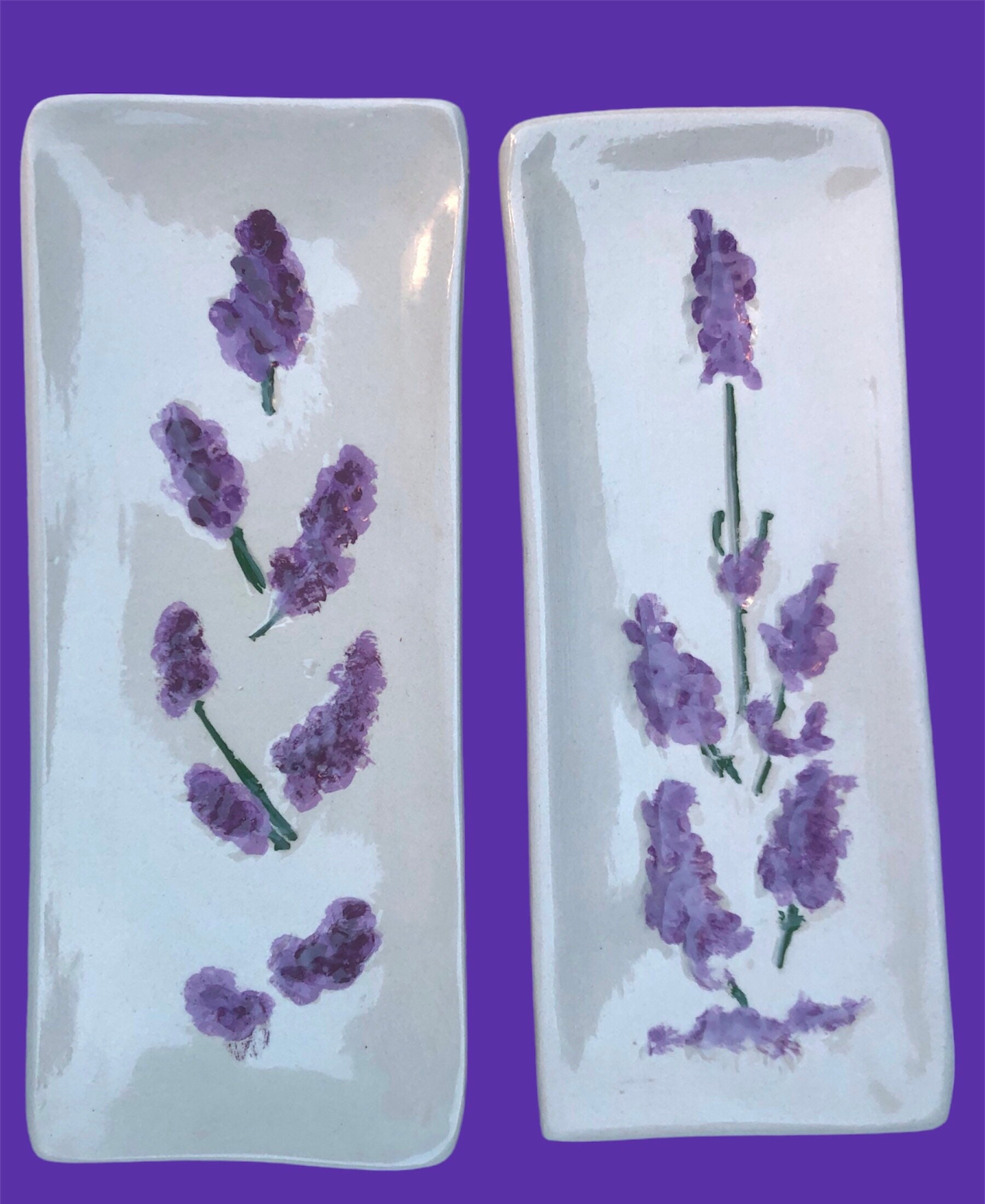 Lavender Flower Hand Painted Food Safe Large and Small Rectangular and ...