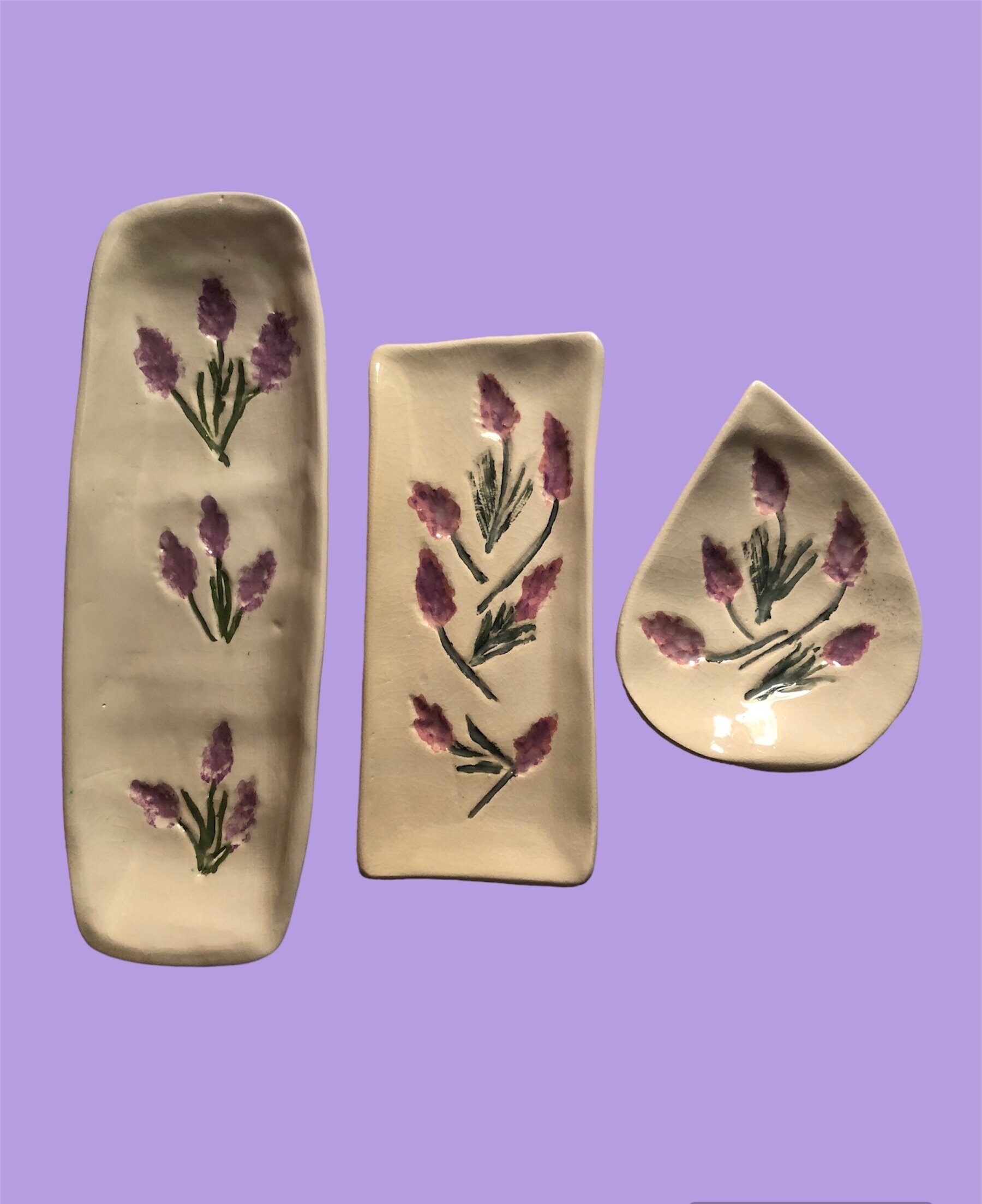 Lavender Flower Hand Painted, Food Safe Large and Small Rectangular and ...