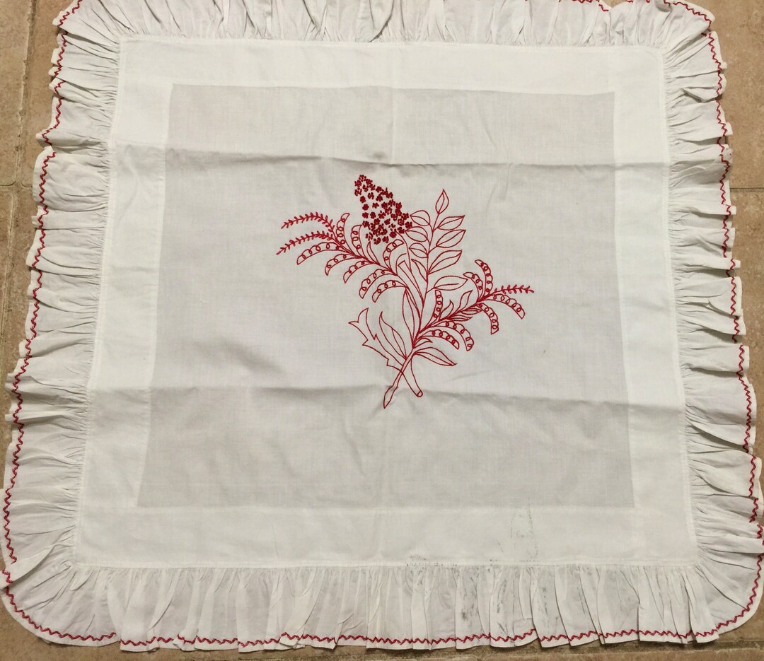 Victorian Redwork Embroidery Small Square Table Cover Table Overlay ...