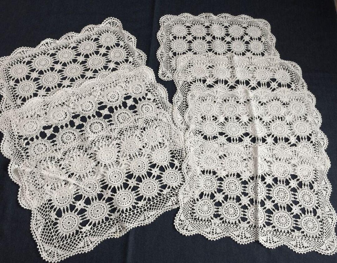 Set 7 Holiday White Lace Table Placemats Lace Table Mats Country Cotton ...