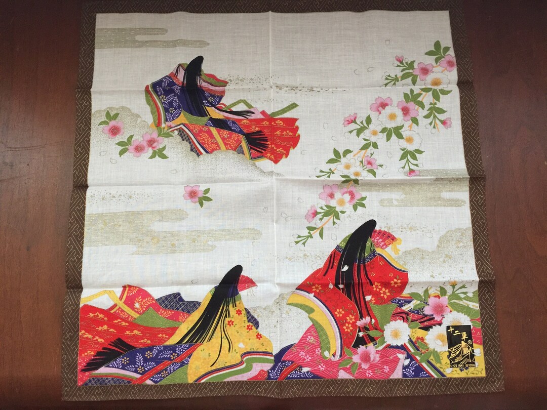 Vintage Japanese Geisha Handkerchief Neckerchief Pocket Square Designer ...