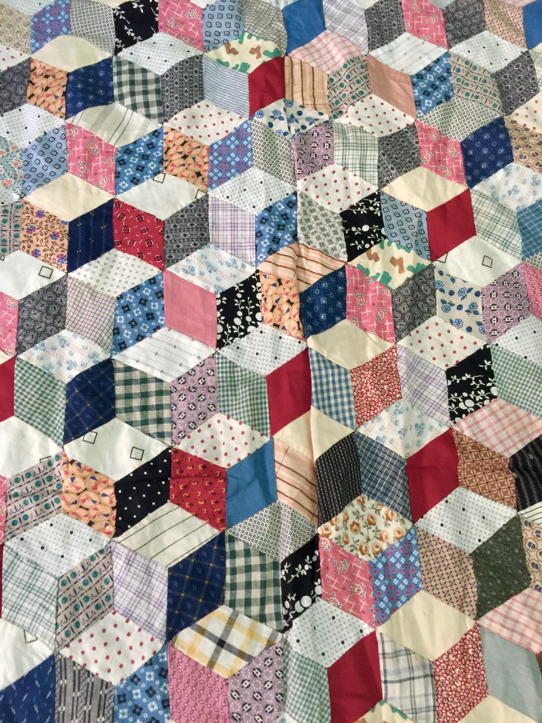 Unfinished Quilt Top Hand Pieced Country Style Patchwork Scrappy ...