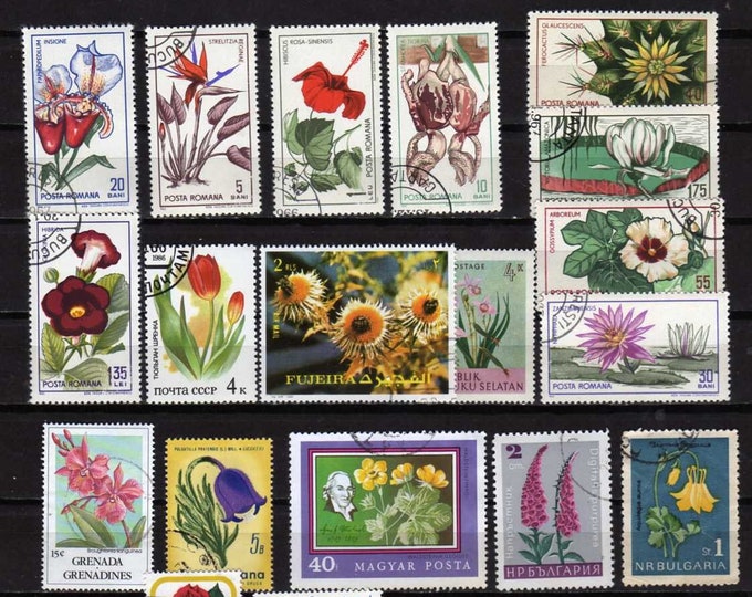 Flower Stamps, 50 Diff, Flower Postage Stamps, ,floral Stamps, Floral ...