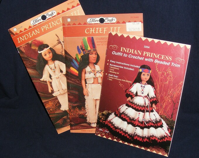 Lot 3 Indian Princess and Chief Patterns, Crochet, Crochet Indian ...
