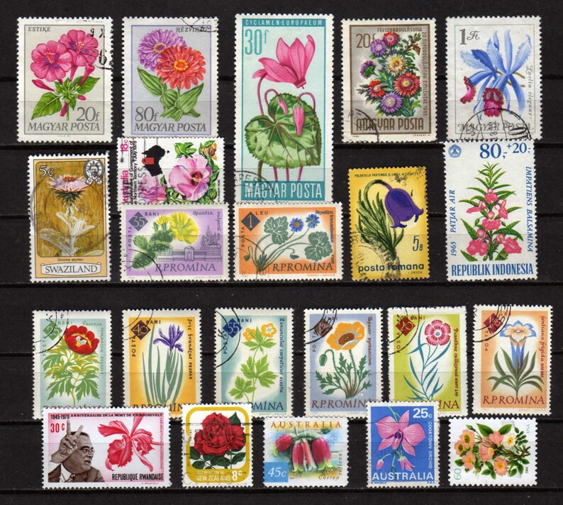 Flower Stamps 50 Diff Flower Postage Stamps floral Stamps - Etsy