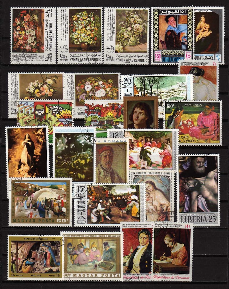 Art Stamps 50 Diff Art Postage Stamps Painting Stamps | Etsy