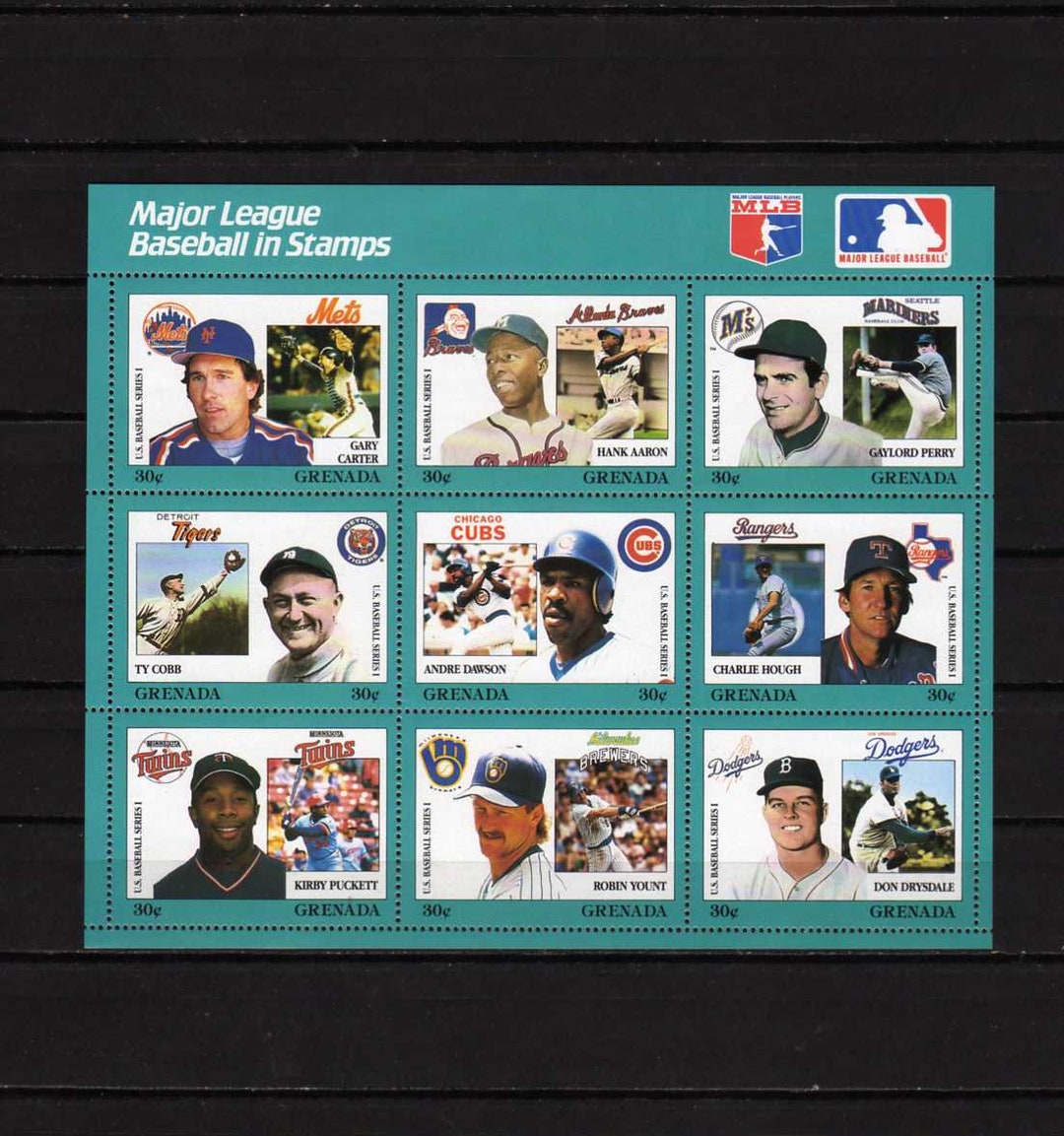Baseball Players Stamps, Stamps, Postage Stamps, Hank Aaron, Ty Cobb ...