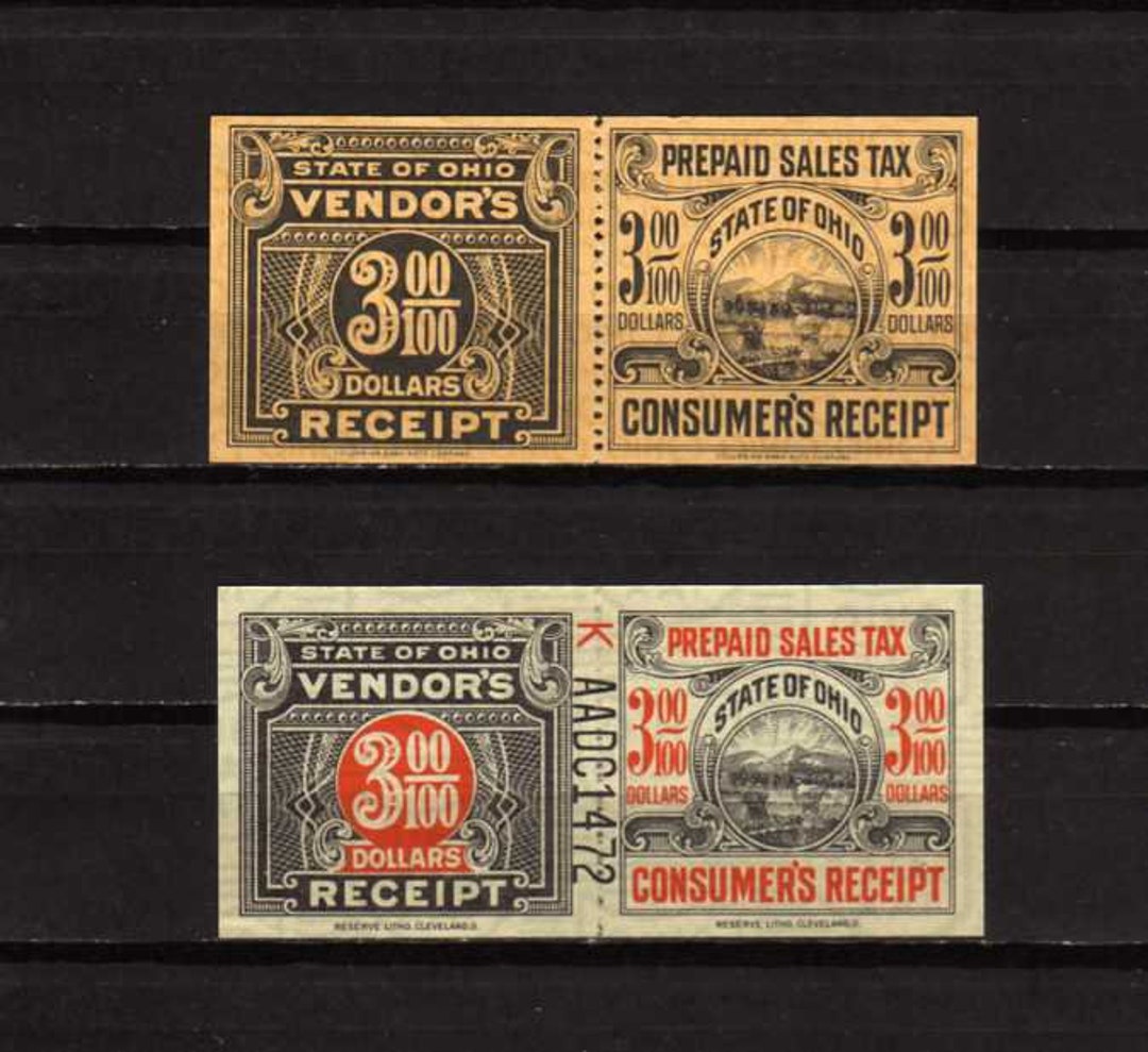 State of Ohio Vendor's Receipts Stamps, Unused & Attached, Prepaid ...