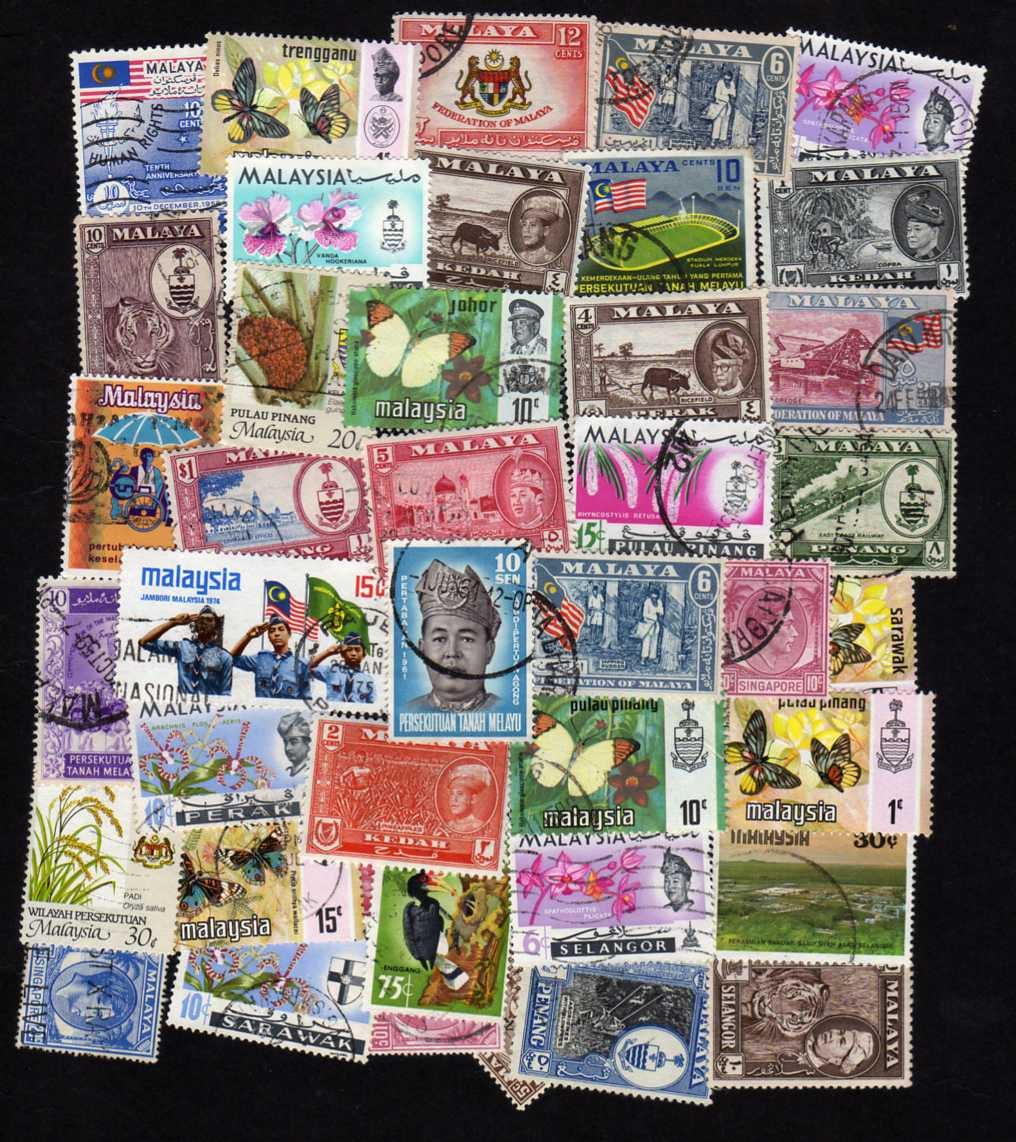 40 Different Malaysia Stamps, Vintage Malaya Asian Asia Collection ...