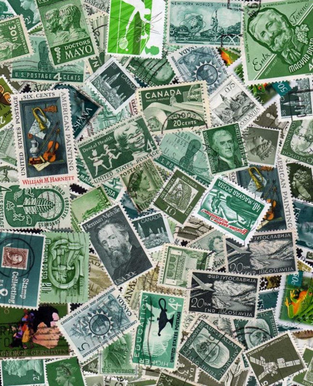 Green Stamps, Green Postage Stamps, Shades of Green, Greenish Stamps ...