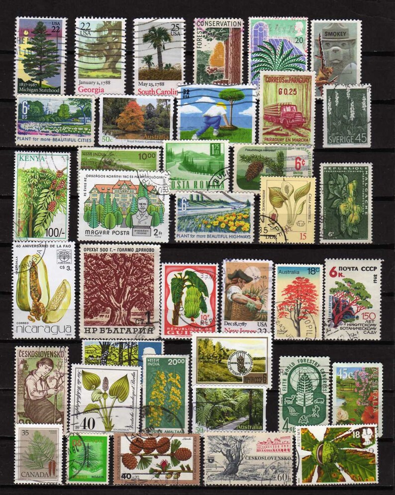 Tree StampsTrees Botany Stamps Postage Stamps Green | Etsy
