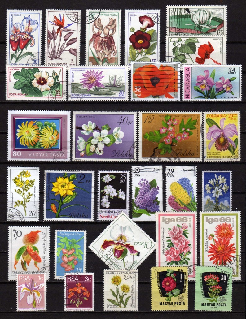 Flower Stamps 50 Diff Flower Postage Stamps floral Stamps - Etsy
