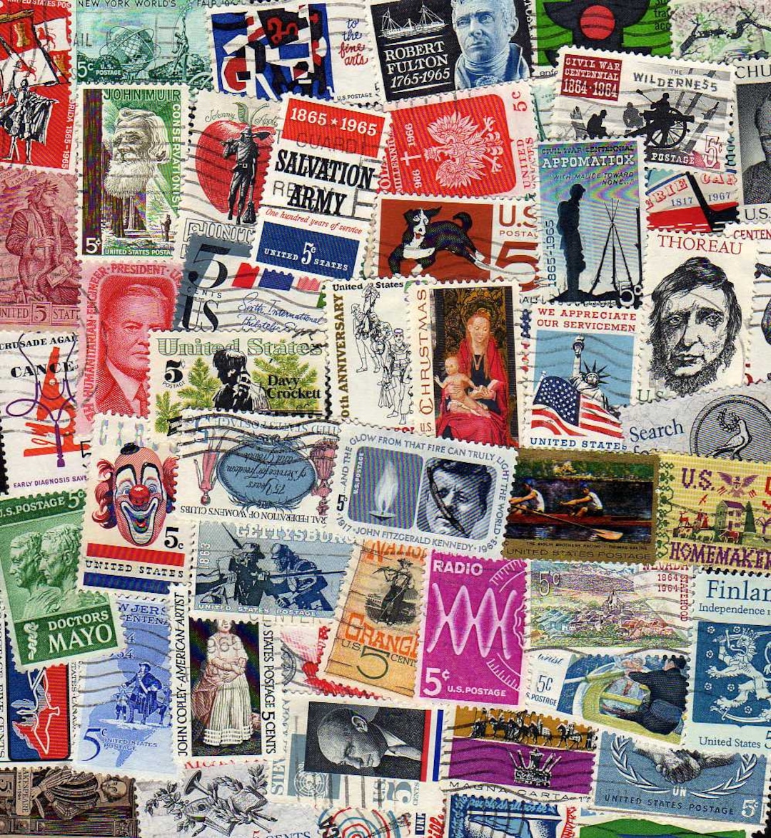 50 Diff Old US 5 Cent Stamps, Postage Stamps, United States Stamps, USA ...