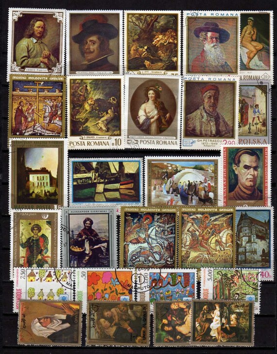 Art Stamps 50 Diff Art Postage Stamps Painting Stamps | Etsy