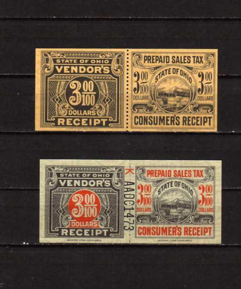 State of Ohio Vendor's Receipts Stamps, Unused & Attached, Prepaid ...