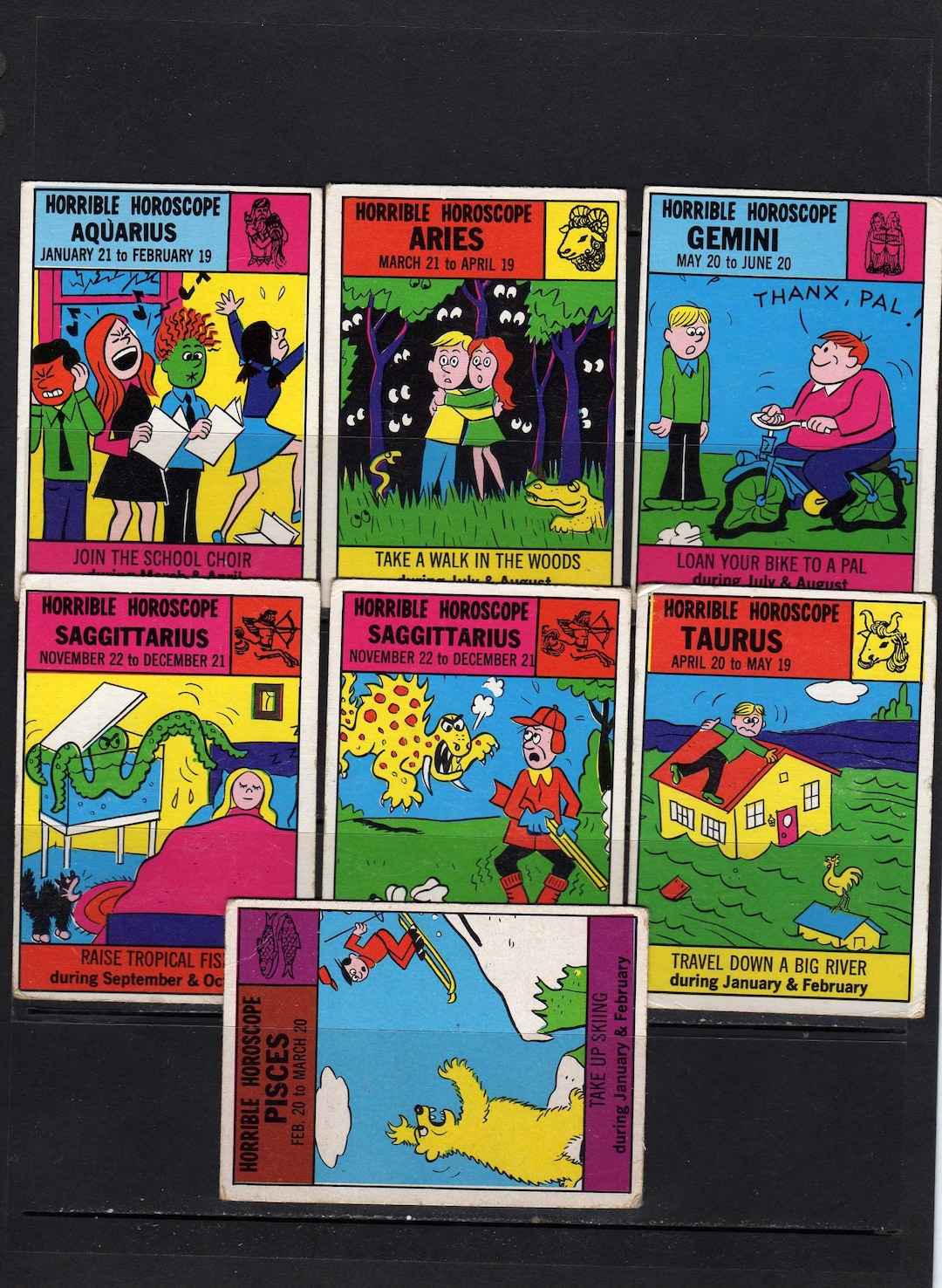 Lot 7 Horrible Horoscope Trading Cards, 1972, Philly Gum, Non Sports ...