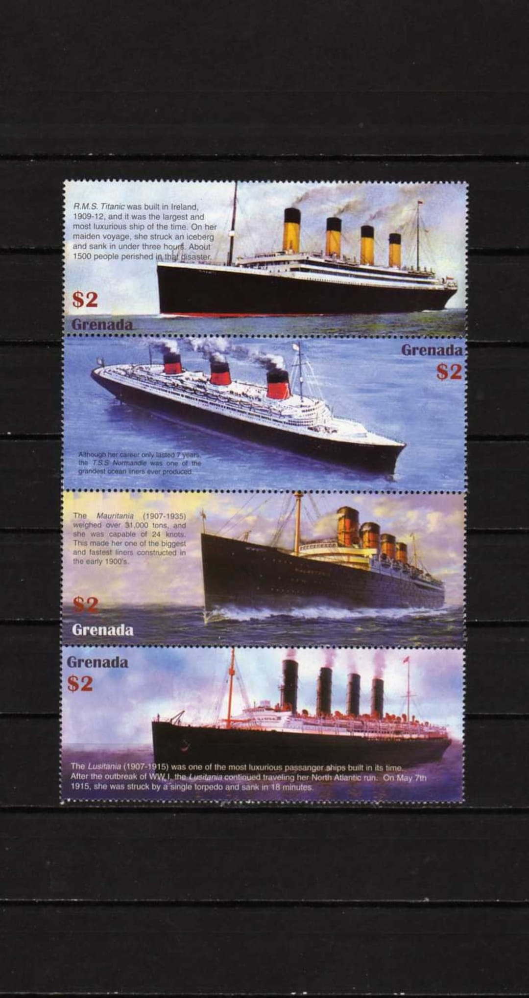 Lot Titanic Ship Stamps, Grenada Stamps, Titanic, Normandie, Mauritania ...