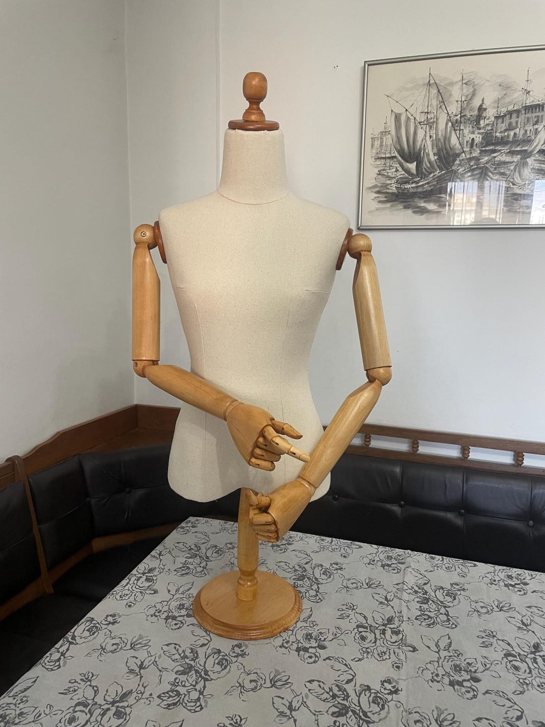 Mannequin Torso With Wooden Arms Calico Vintage French Style Dress Form ...