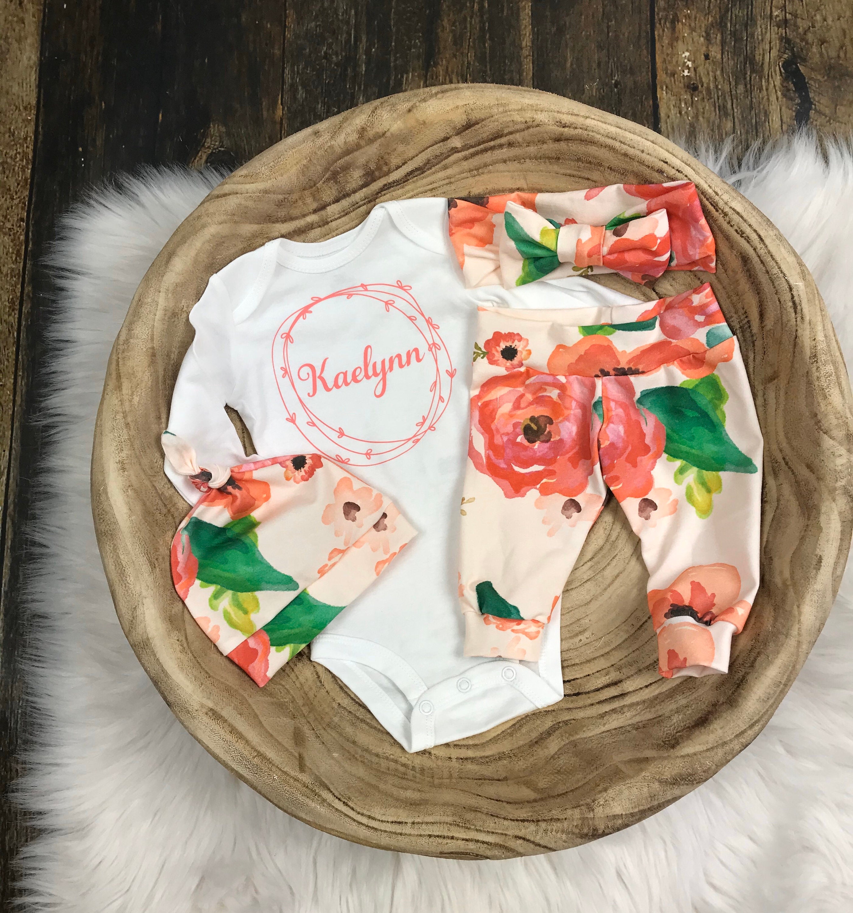 Newborn Girl Outfit/baby Take Home/personalized Baby Outfit in Peonies ...